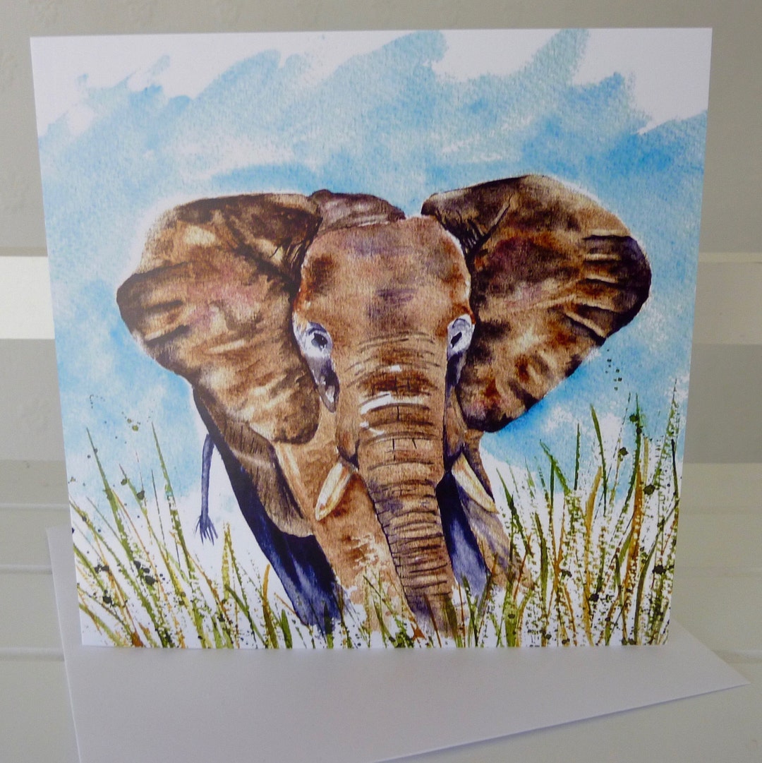 Elephant Greetings Card Animal Card Watercolour Card Blank Inside ...