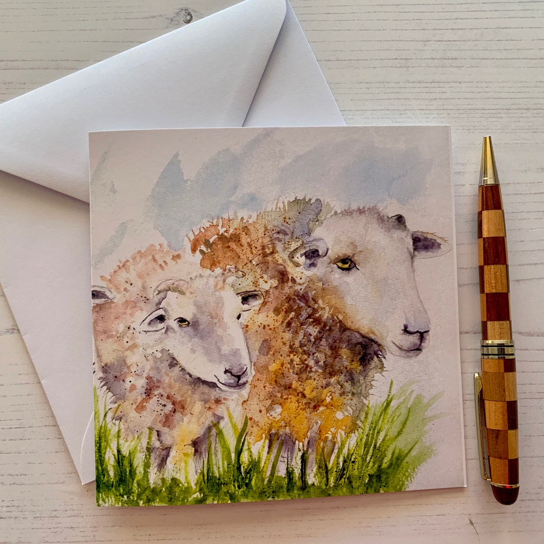Sheep Greetings Card Wildlife Card Sheep Art Watercolour Card Blank ...