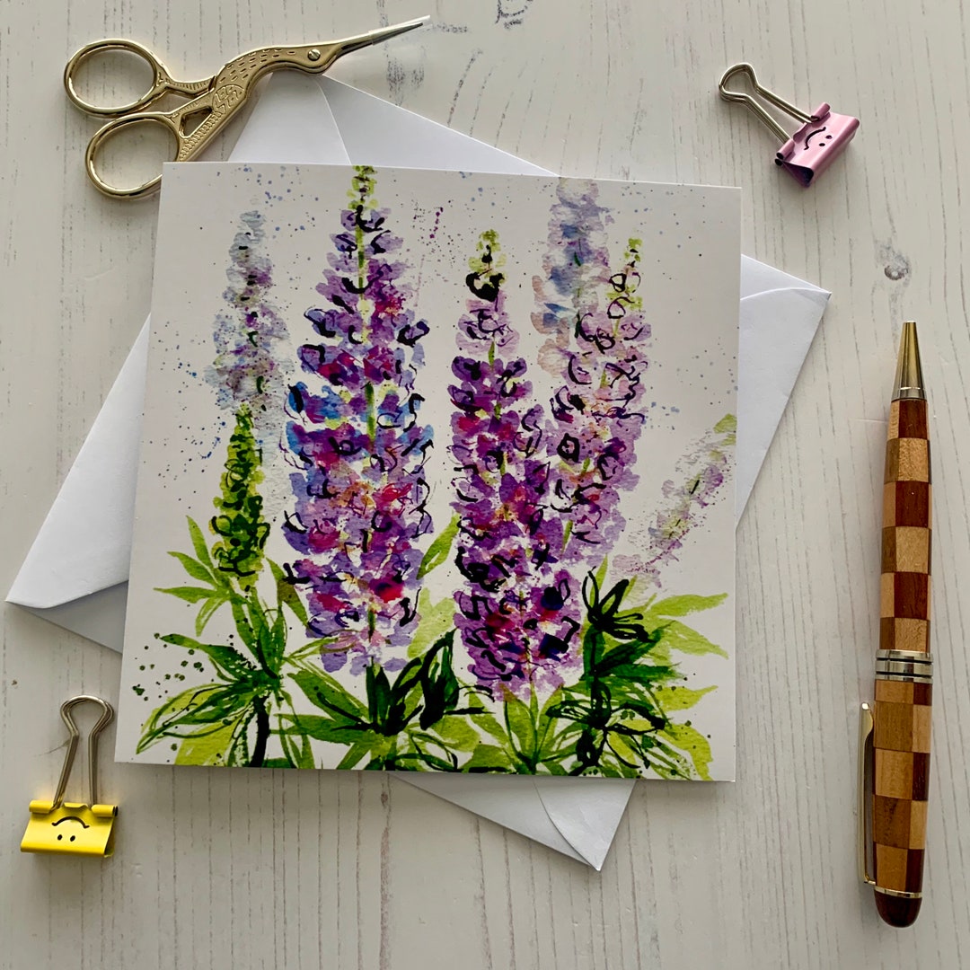 Lupin Floral Watercolour Greetings Card 005: Blank Art Card - Etsy