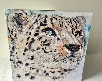 Snow Leopard Birthday Card - Etsy