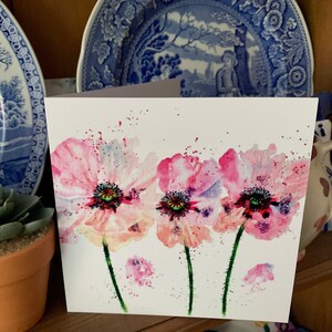 Pink Poppies Greetings Card 080 Floral Card Watercolour Card Poppies ...