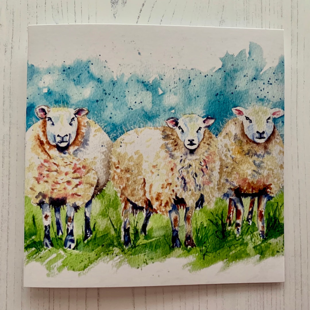 Sheep Greetings Card Wildlife Card Sheep Art Watercolour Card Blank ...
