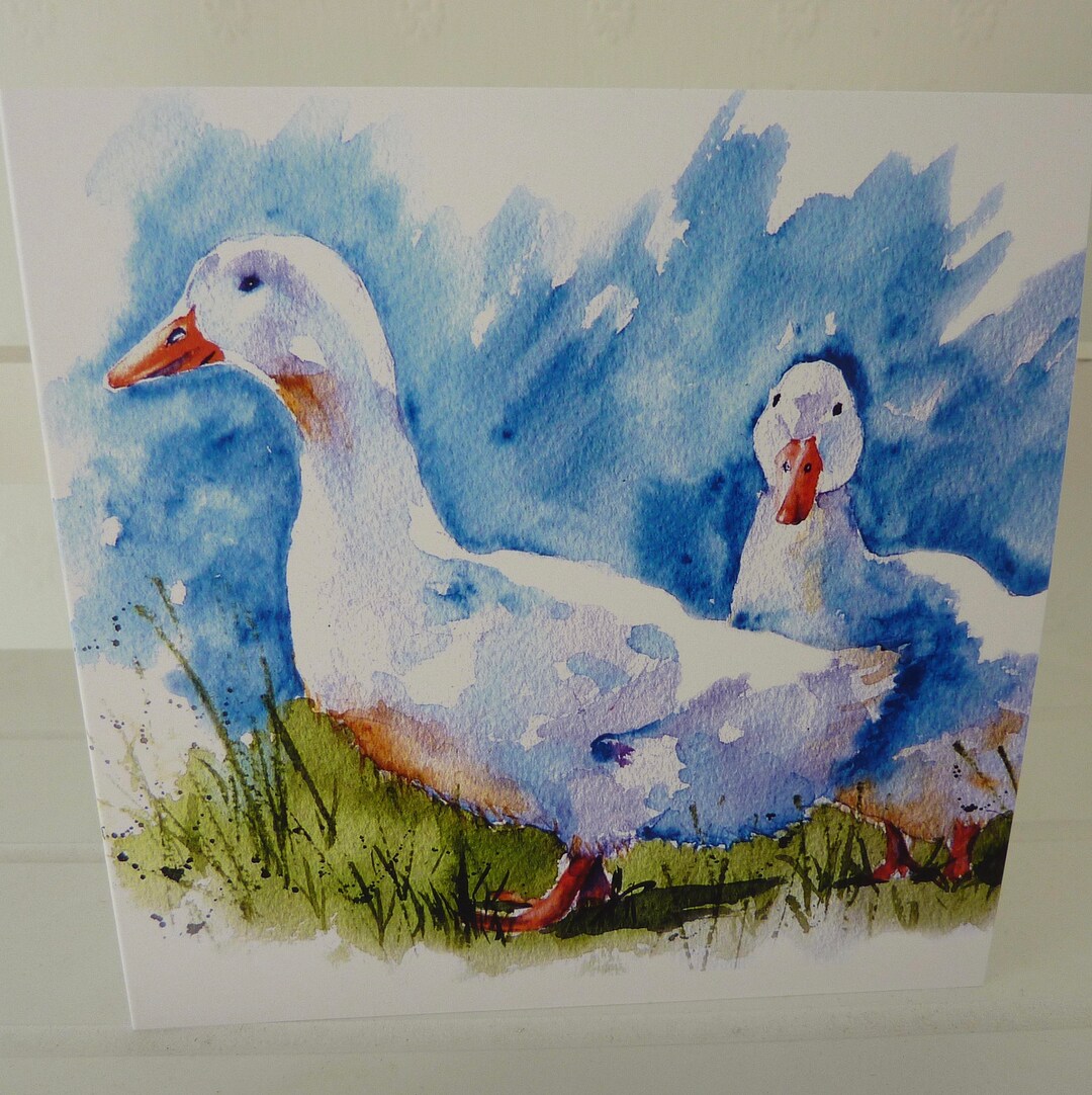 Ducks Greetings Card Bird Card Watercolour Card White Ducks Blank ...