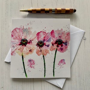 Pink Poppies Greetings Card 080 Floral Card Watercolour Card Poppies ...