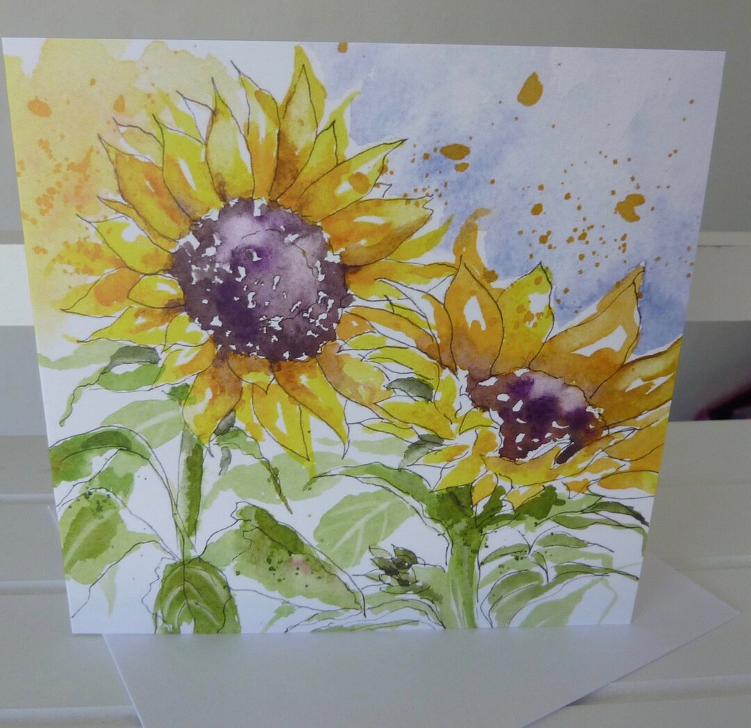 Sunflowers Greetings Card 034 Floral Art Card Watercolour - Etsy