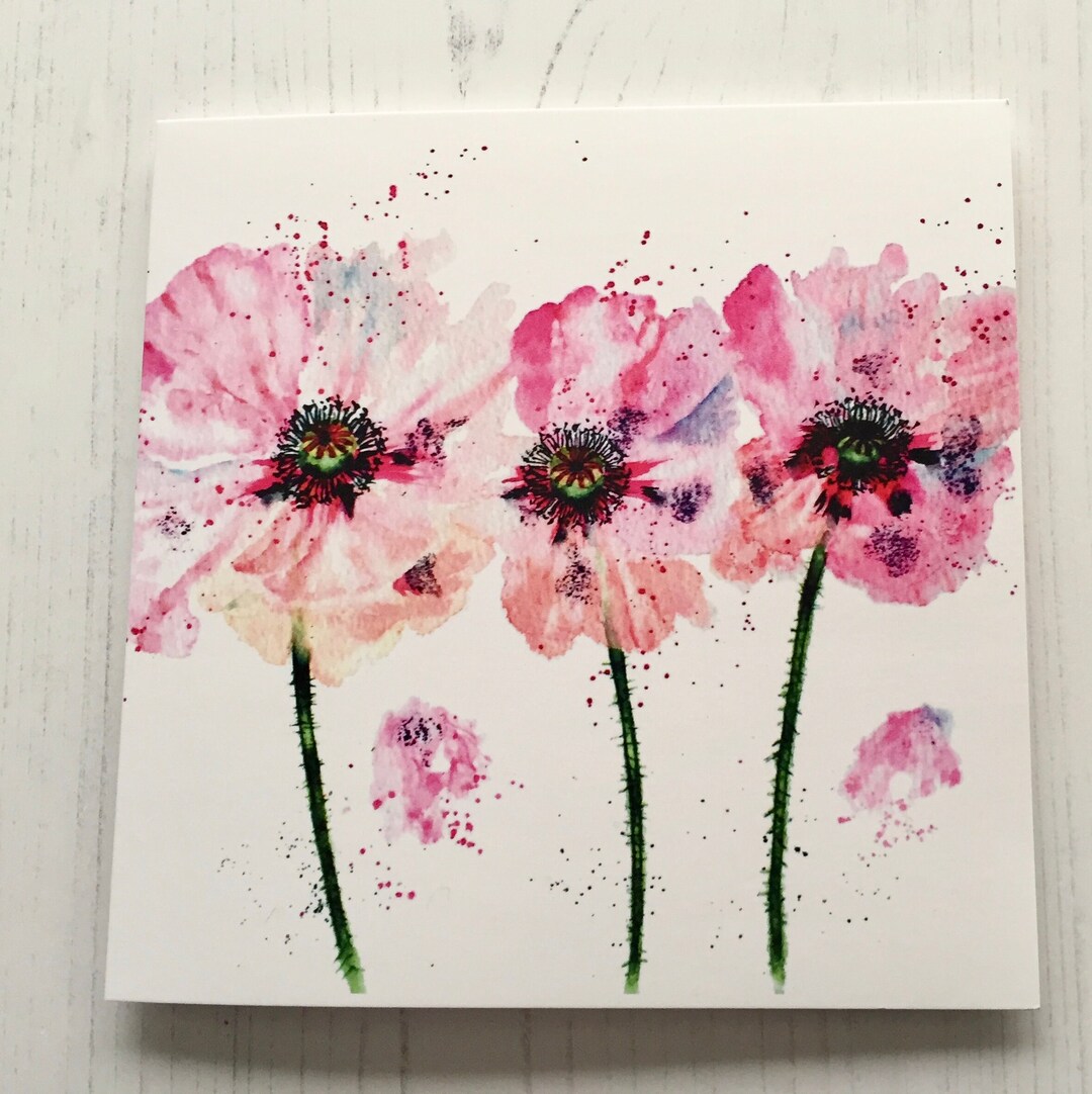Pink Poppies Greetings Card 080 Floral Card Watercolour - Etsy