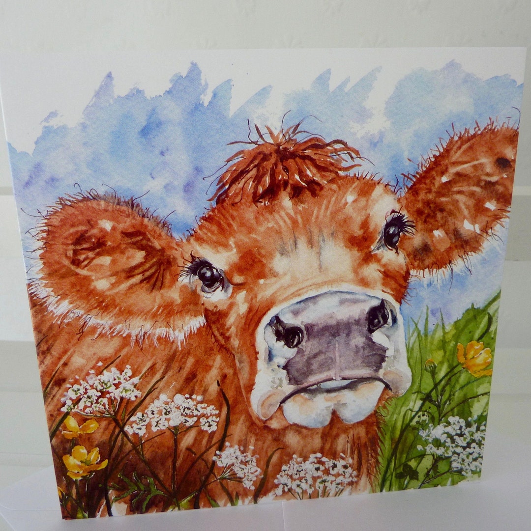Cow Greetings Card 966 Animal Art Card Watercolour Card Blank Inside ...