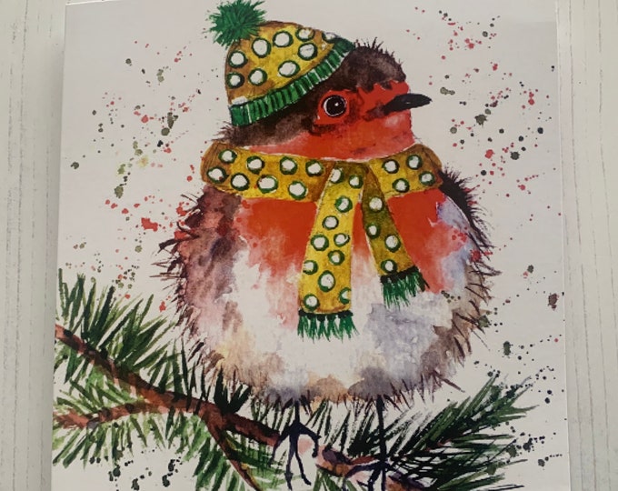 Robin Christmas Card 048 Winter Robin Fun Christmas Card Art Card ...