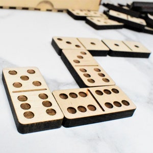 Laser Cut & Engraved Wooden Domino Set With Gift Box Unique Classic ...