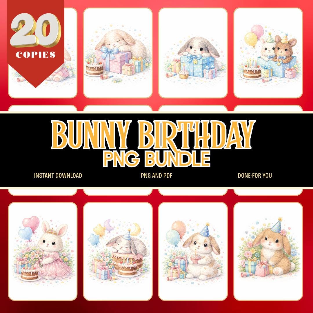 Cute Bunny Birthday Clipart PNG PDF Rabbit Party Graphics Nursery Decor ...