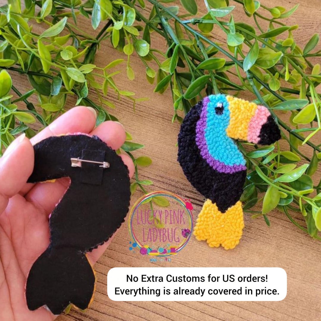 Toucan Punch Needle Embroidery Kit: DIY Brooch, Bag Charm Craft Set of ...
