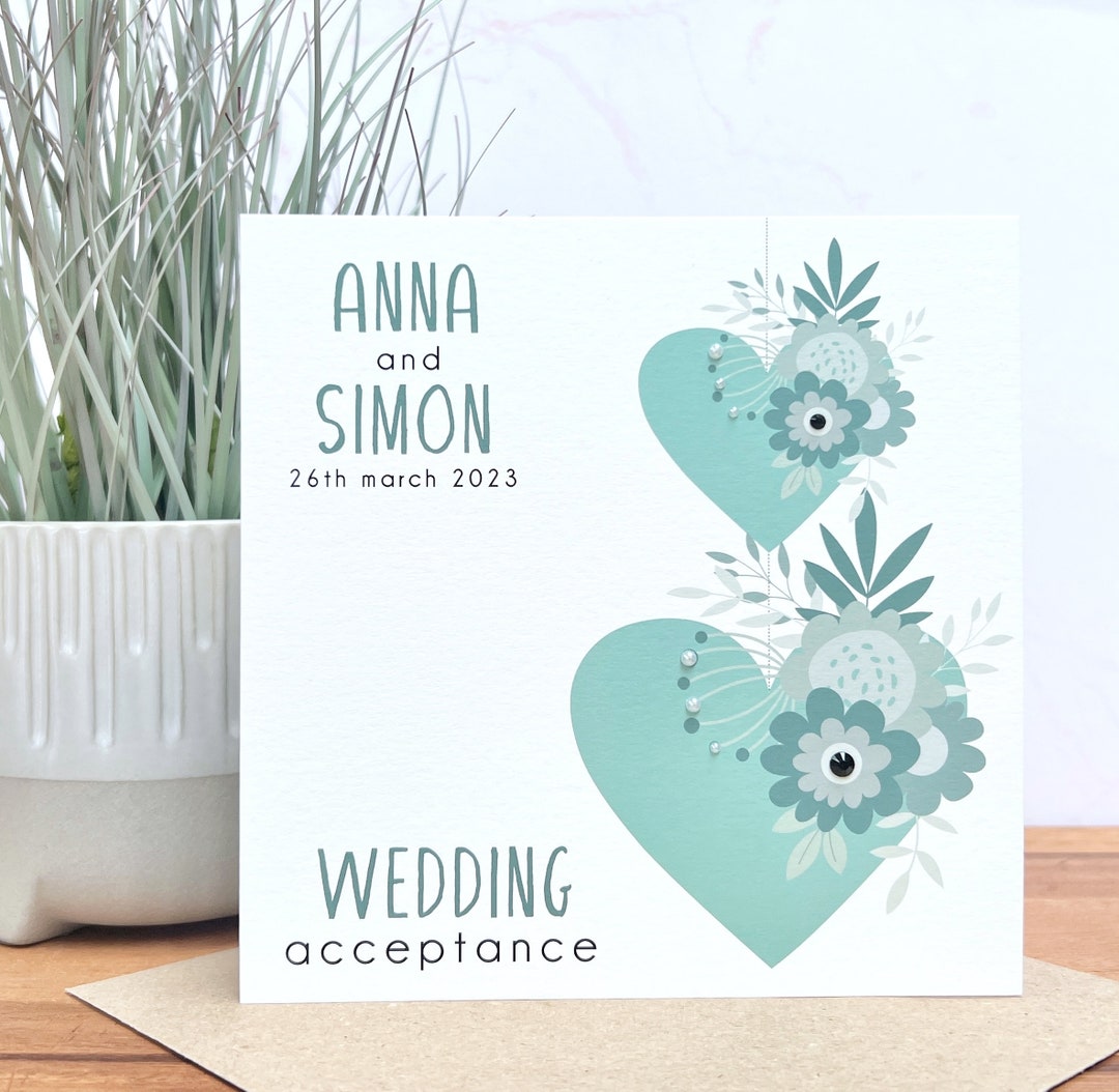 Beautiful Personalised Handmade Wedding Acceptance Card - Etsy UK