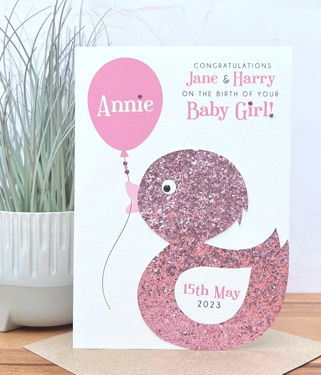 Large A5 Personalised Handmade New Baby Girl Card - Etsy UK