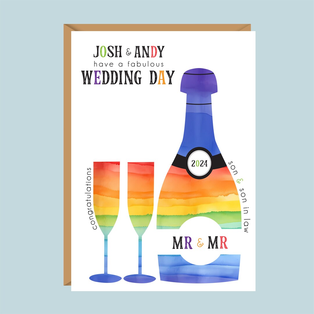 A5 Large Personalised LGBT Wedding Card, Gay Wedding, Mr & Mr, Gay ...