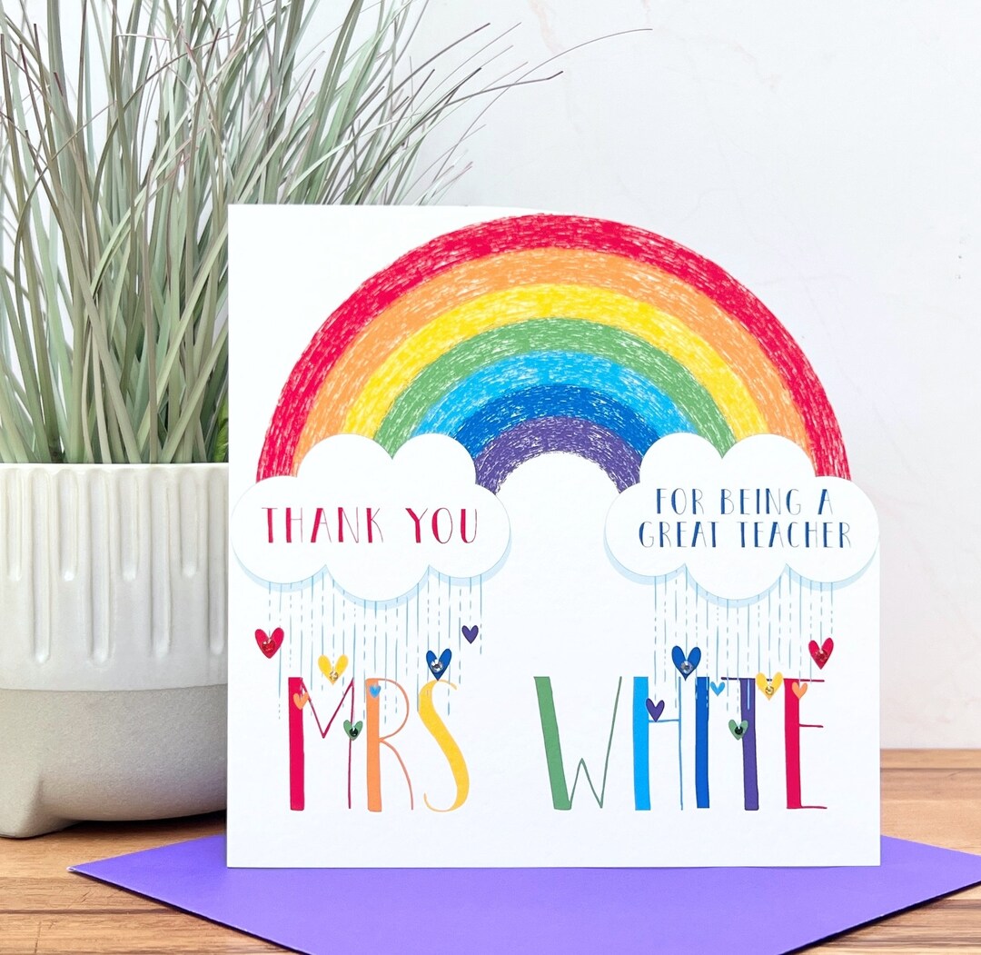 Personalised Handmade Rainbow Thank You Teacher Card - Etsy UK