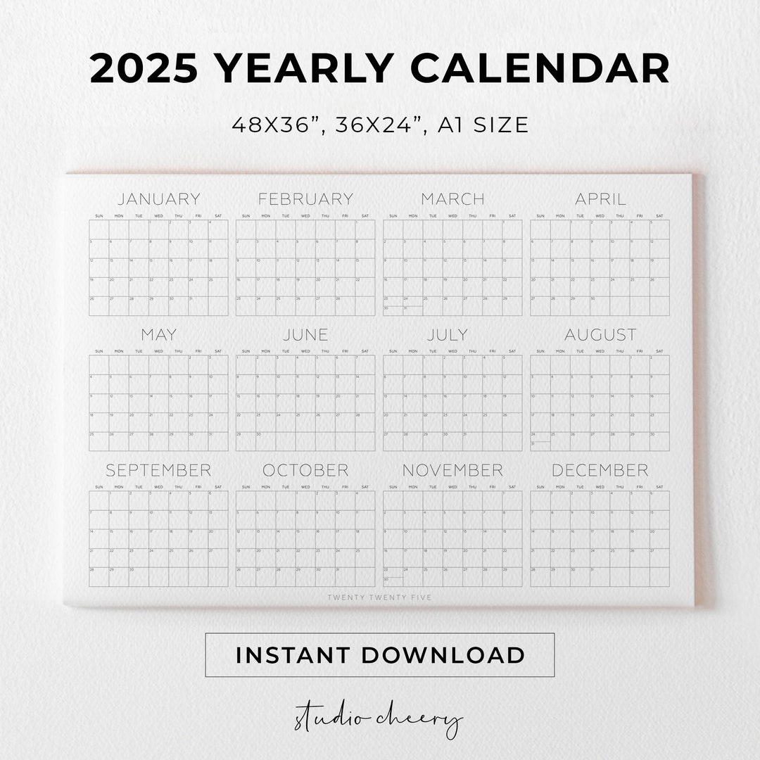 Yearly Planner 2025 Minimalist Calendar Year at Glance Fiscal Calendar ...