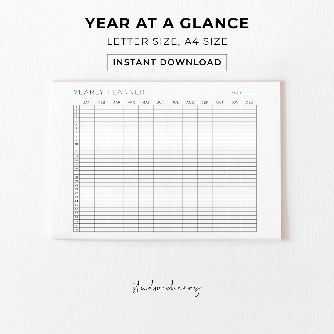 Yearly Planner Year at a Glance Calendar Horizontal Calendar Annual ...