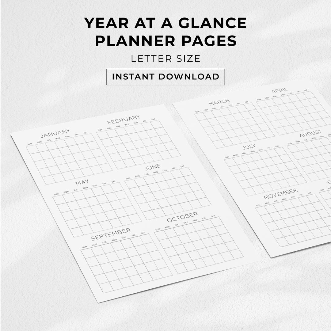 Academic Planner, Year at A Glance Planner Inserts, Annual Planner ...