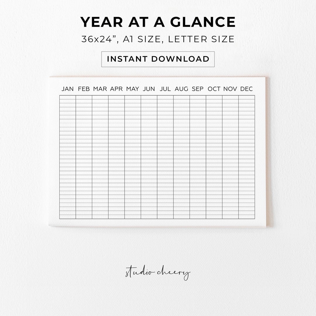 Year at a Glance Yearly Calendar Planner Annual Planner Printable ...