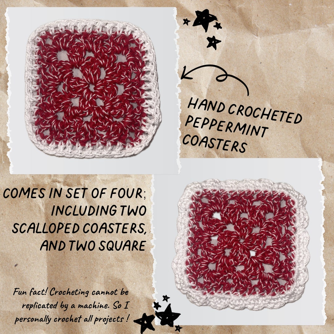 Peppermint Crochet Coasters - Etsy