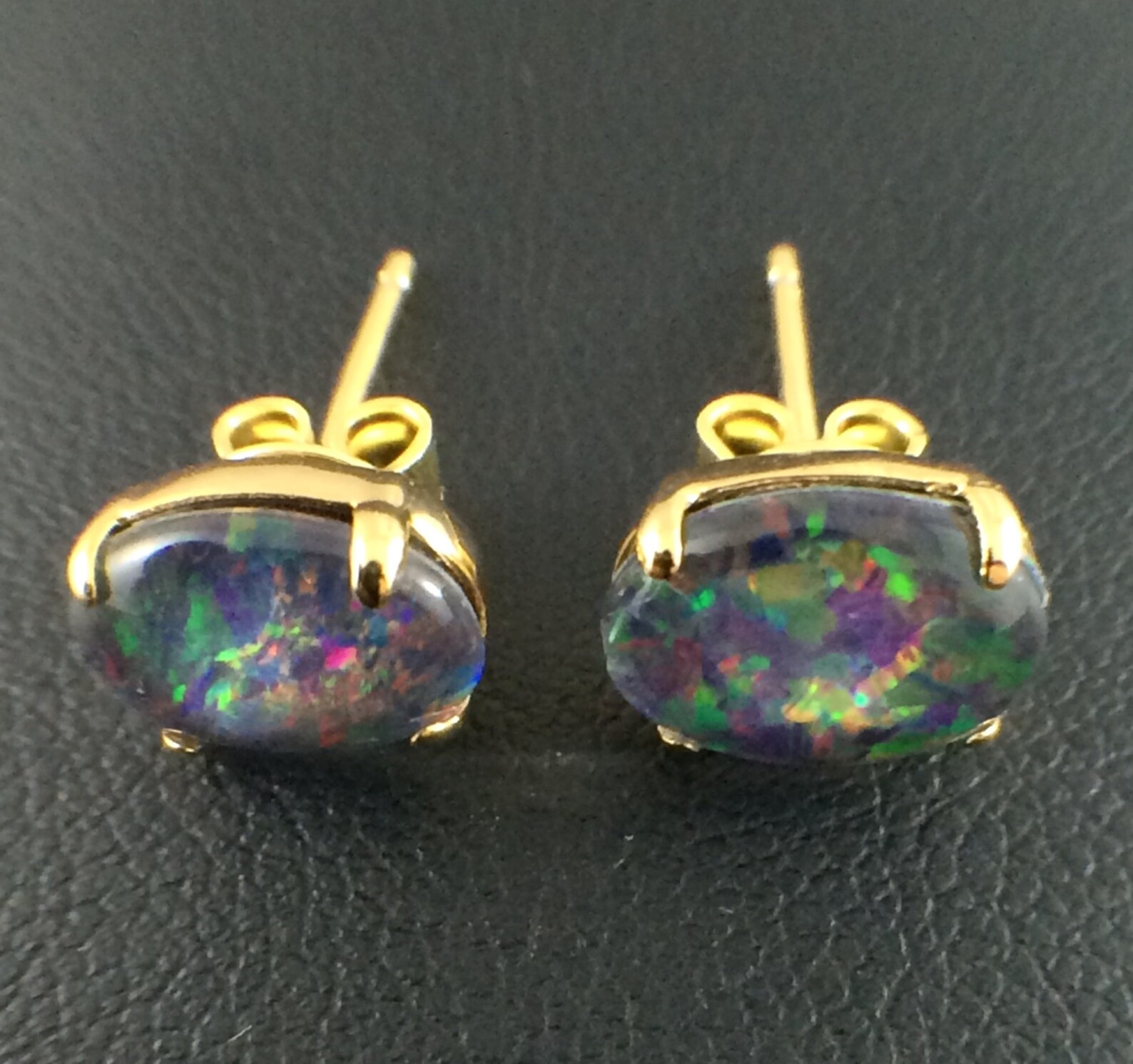 Opal Stud Earrings Jewelry Genuine Australian Large 8x6mm Triplet, Gold ...