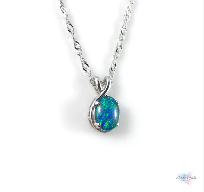 Genuine Australian Silver Opal Necklace Pendant, 925 Sterling Silver ...