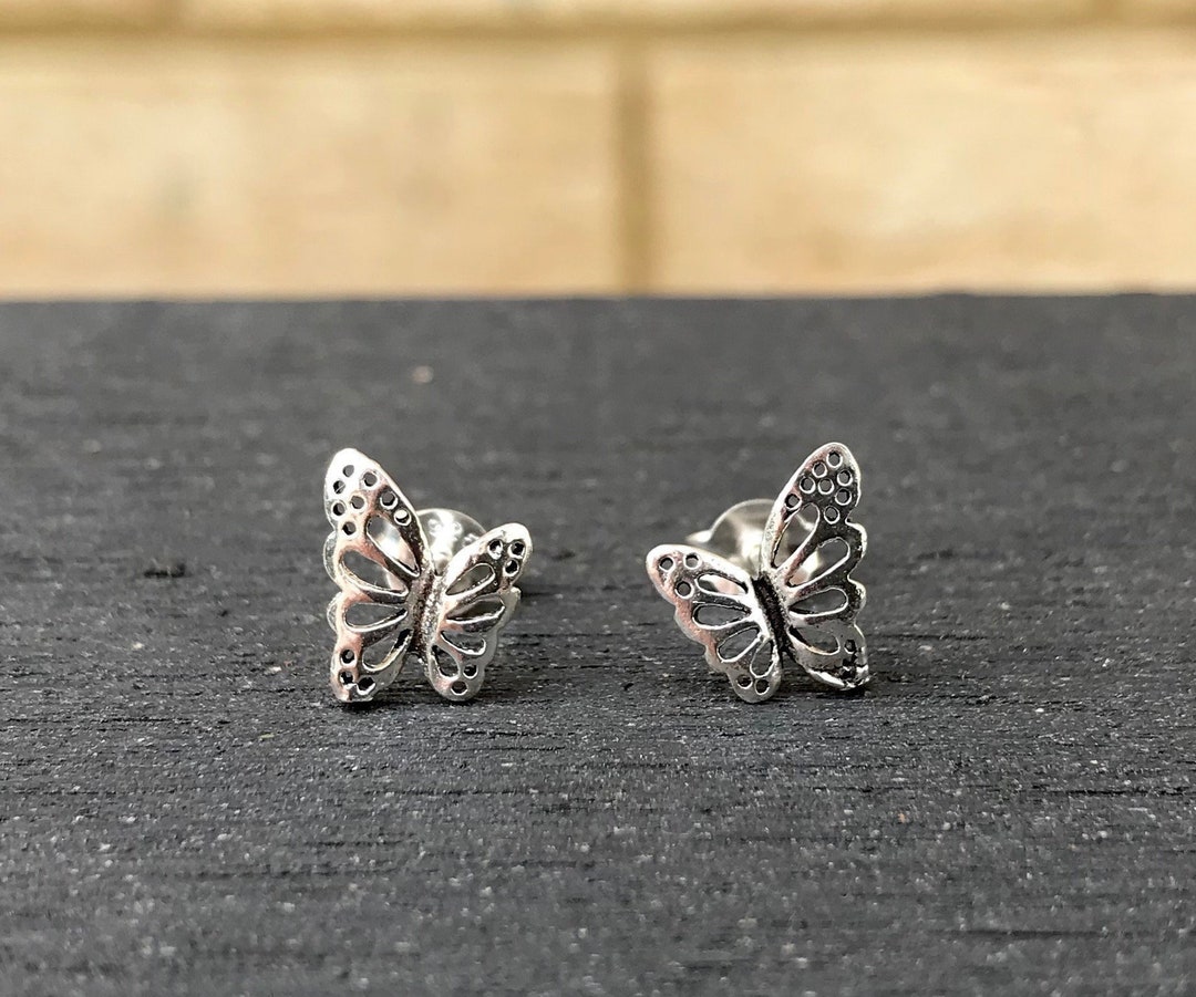 Genuine 925 Sterling Silver Butterfly Earrings, Small Cute Stud ...