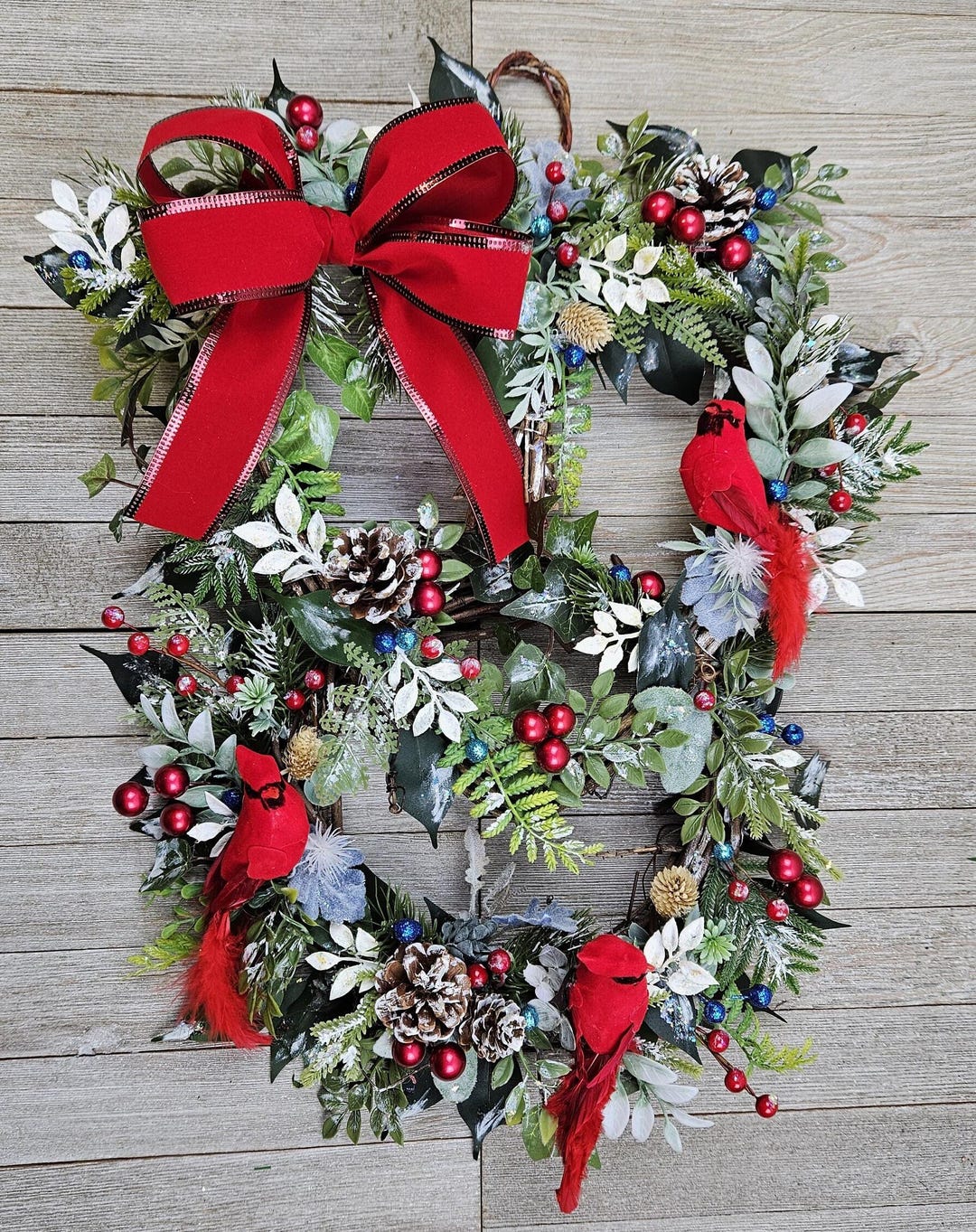 Cardinal Winter Wreath: Pine Cones, Eucalyptus, Handmade Outdoor Decor ...