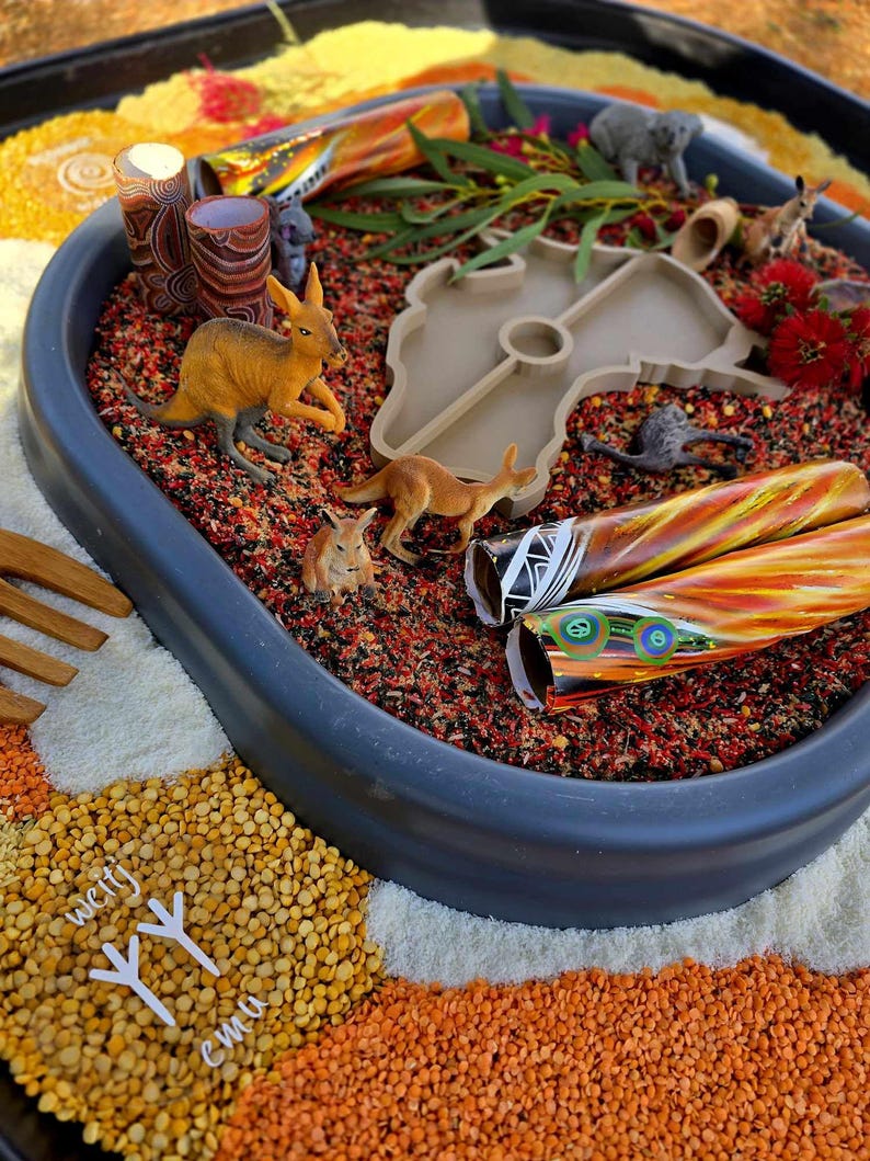 Australian Map Aboriginal Flag Eco Sensory Play Tray - Early Learning ...