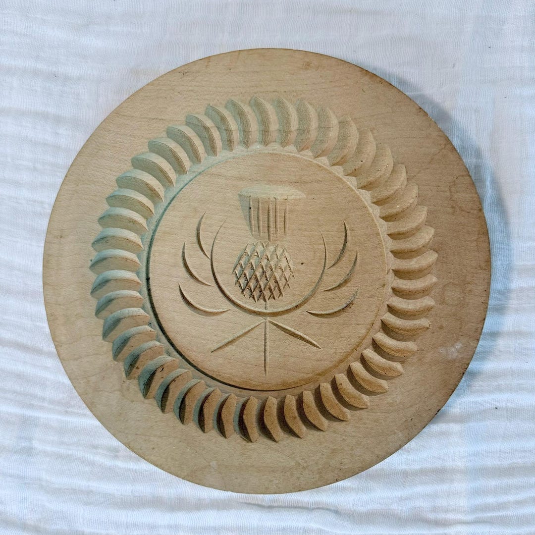 Vintage Scottish Thistle Shortbread Mold: 8.5" Carved Wooden Cookie ...