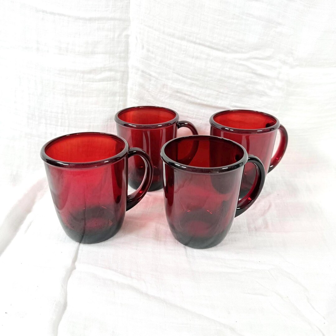 Set of 4 Vintage Arcoroc Ruby Red Glass Mugs — Cocoon / Classique ...