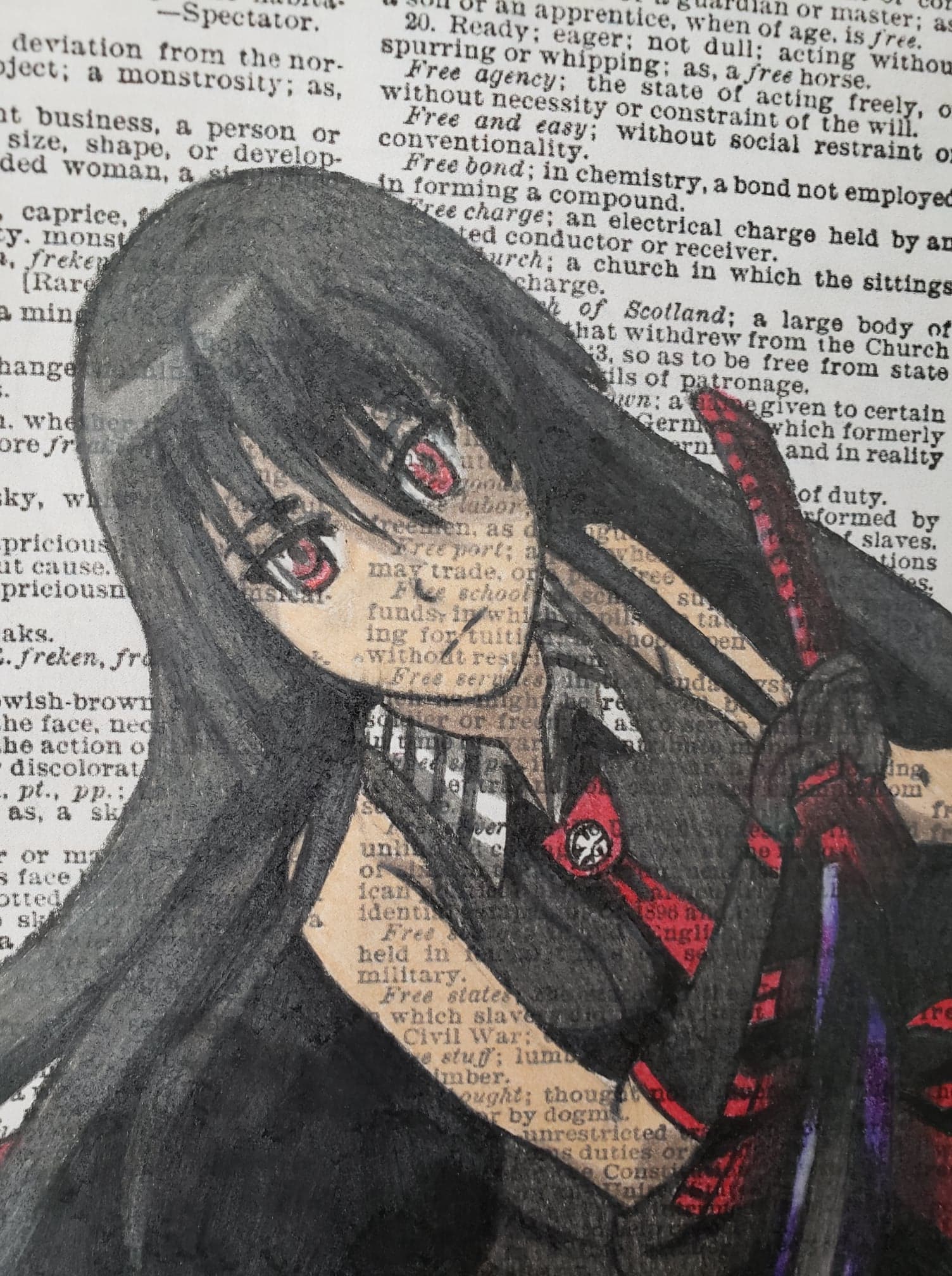 Akame Ga Kill Handmade Colored Pencil Drawing on Dictionary Page Art - Etsy