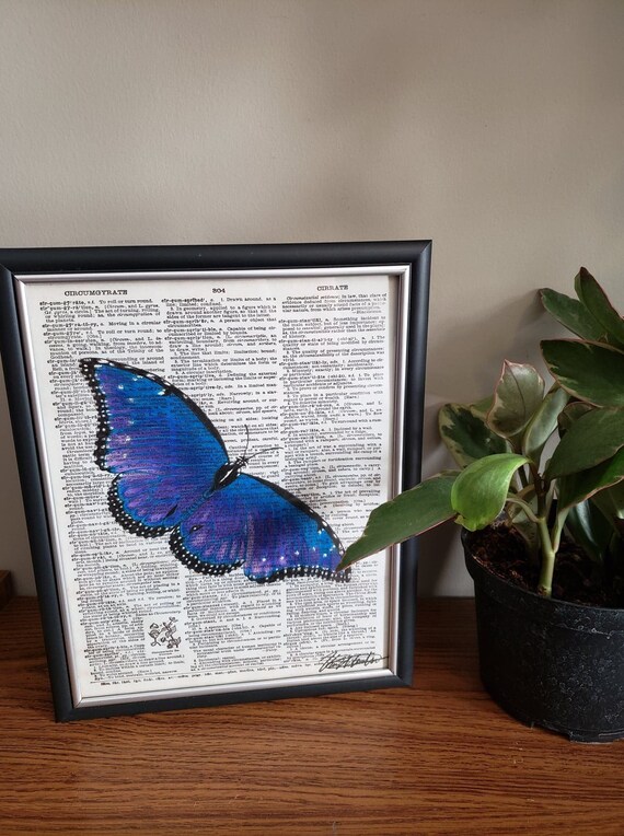 Realistic Purple Monarch Butterfly Hand Drawn on Dictionary | Etsy