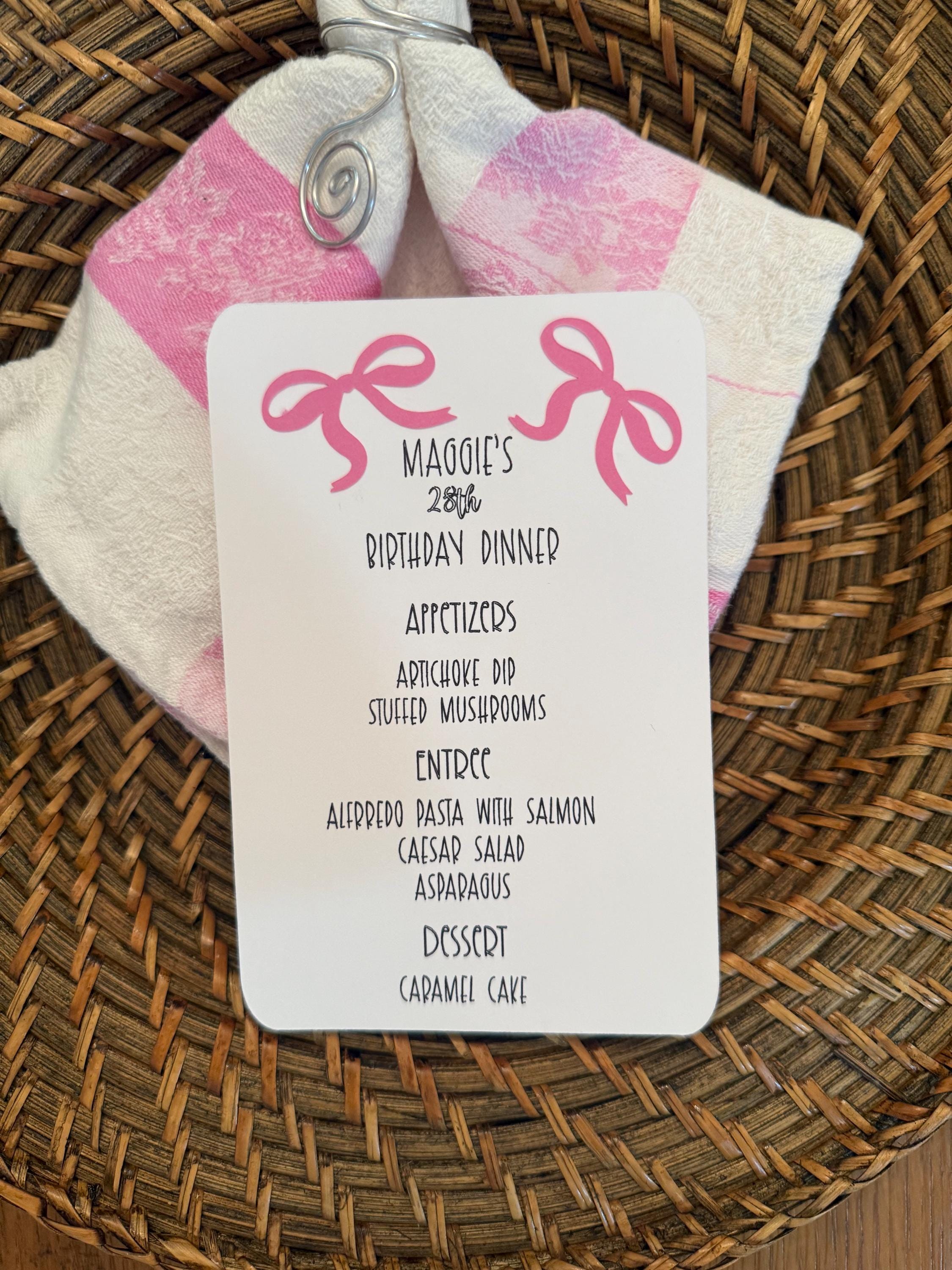 Birthday Dinner Menu Card/white Card With Your Menu and Blue or Pink ...