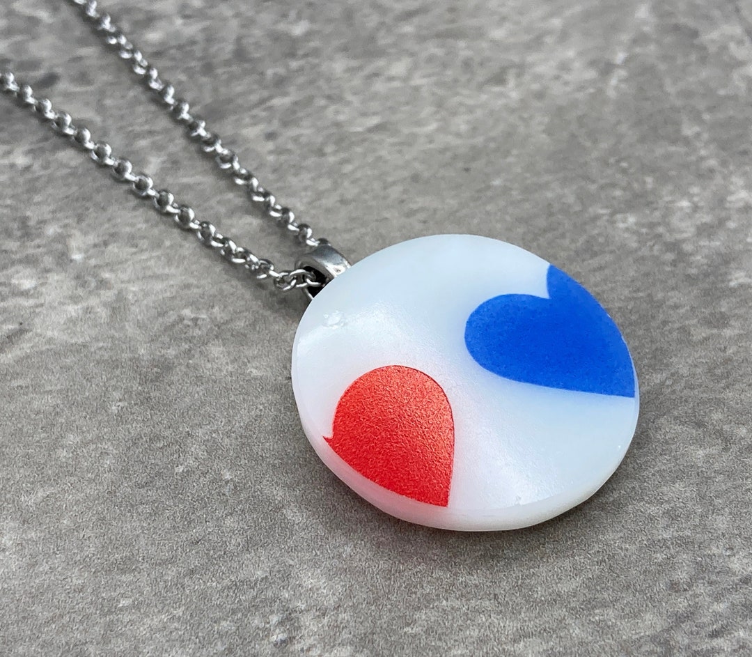 Hearts JAJ Pyrex Pendant With Stainless Steel Necklace - Etsy