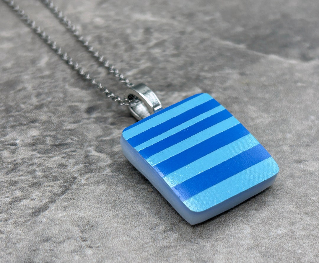Blue Stripes (barcode) Pyrex Pendant on Stainless Steel Chain - Etsy