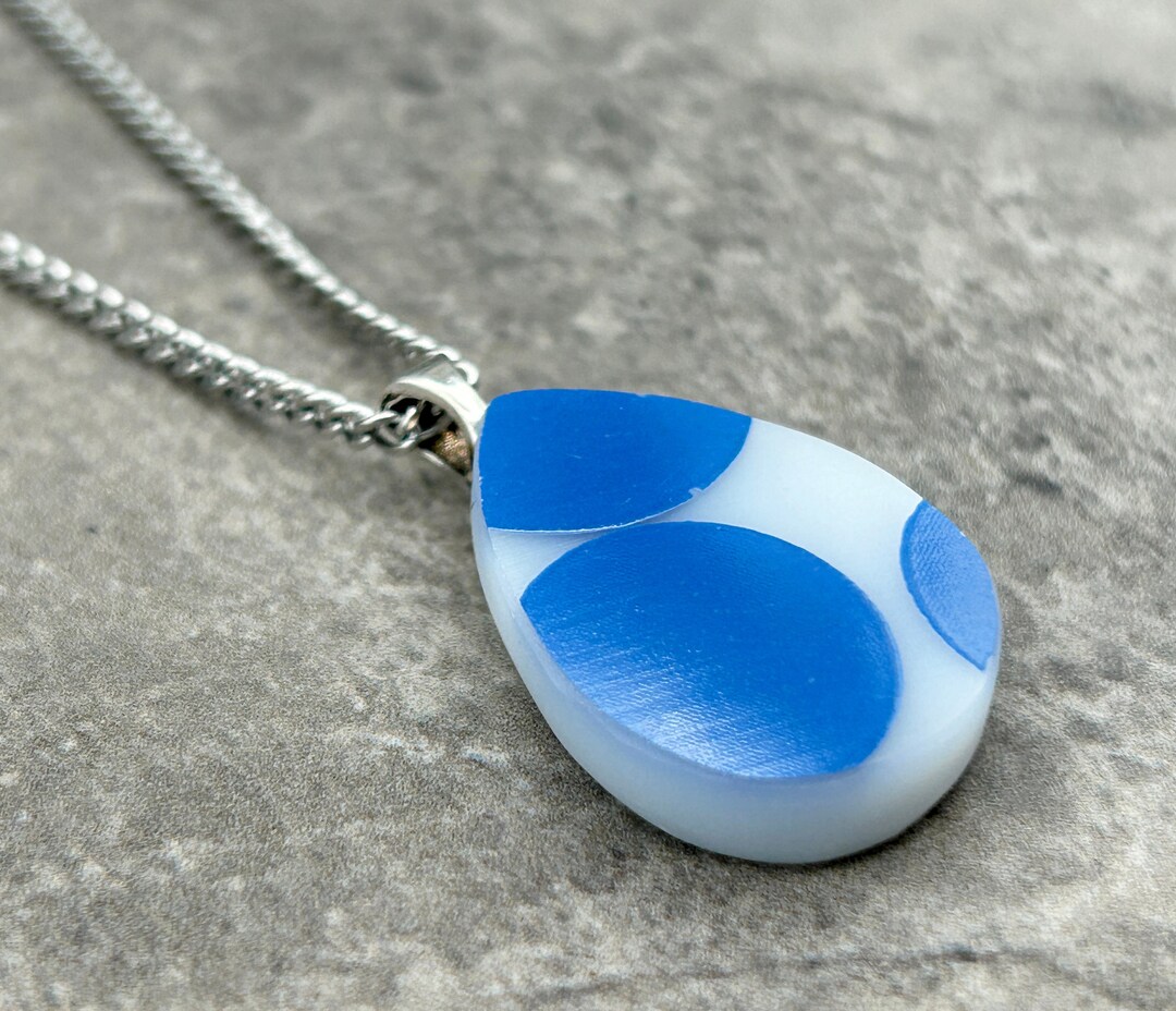 Blue Dots Pyrex Pendant on Stainless Steel Chain - Etsy