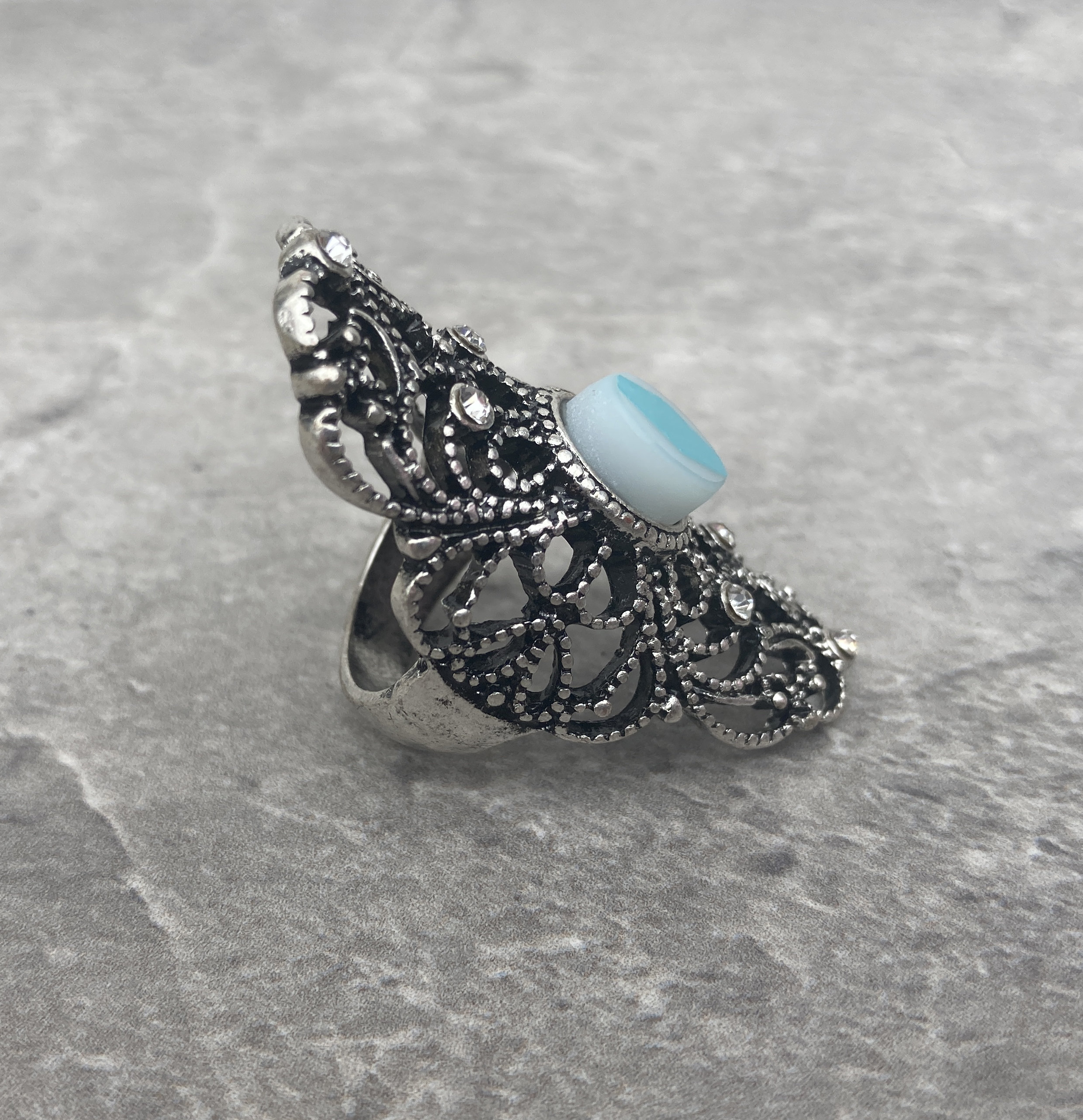 Dainty Maid (diamonds) Pyrex Filigree Statement Ring - Etsy UK