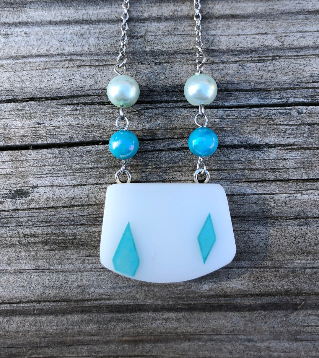 Diamonds dainty Maid Statement Pyrex Jewelry Pendant With Recycled ...