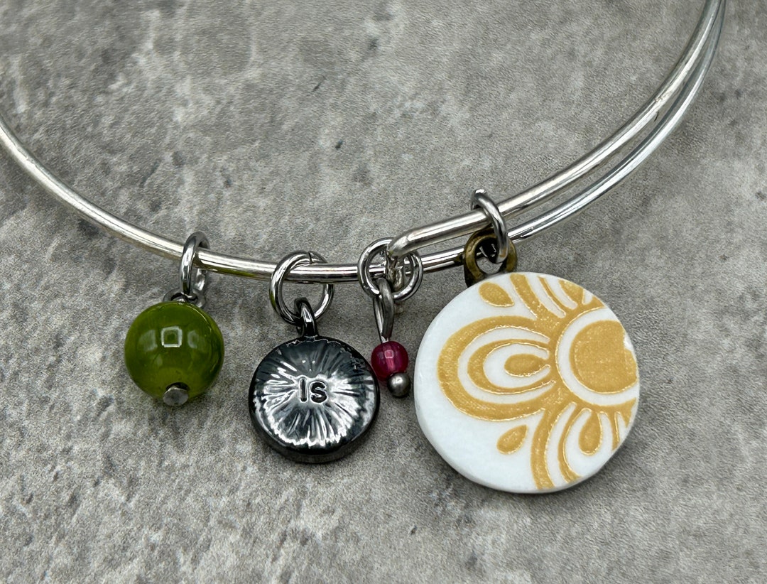 Butterfly Gold Broken Corelle and Upcycled Beads Charm Bracelet - Etsy