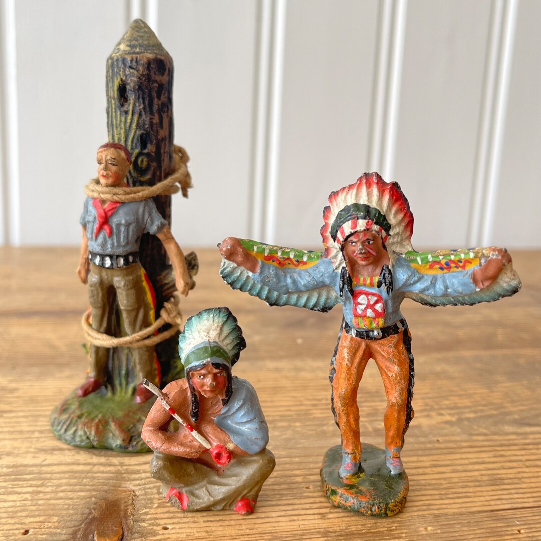 Set of 3 Elastolin Cowboy Indians Figures Germany - Etsy