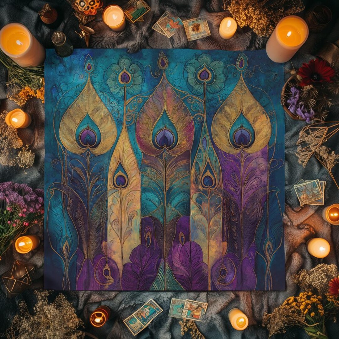 Peacock Feather Altar Cloth: Boho Tarot Reading Mat - Etsy