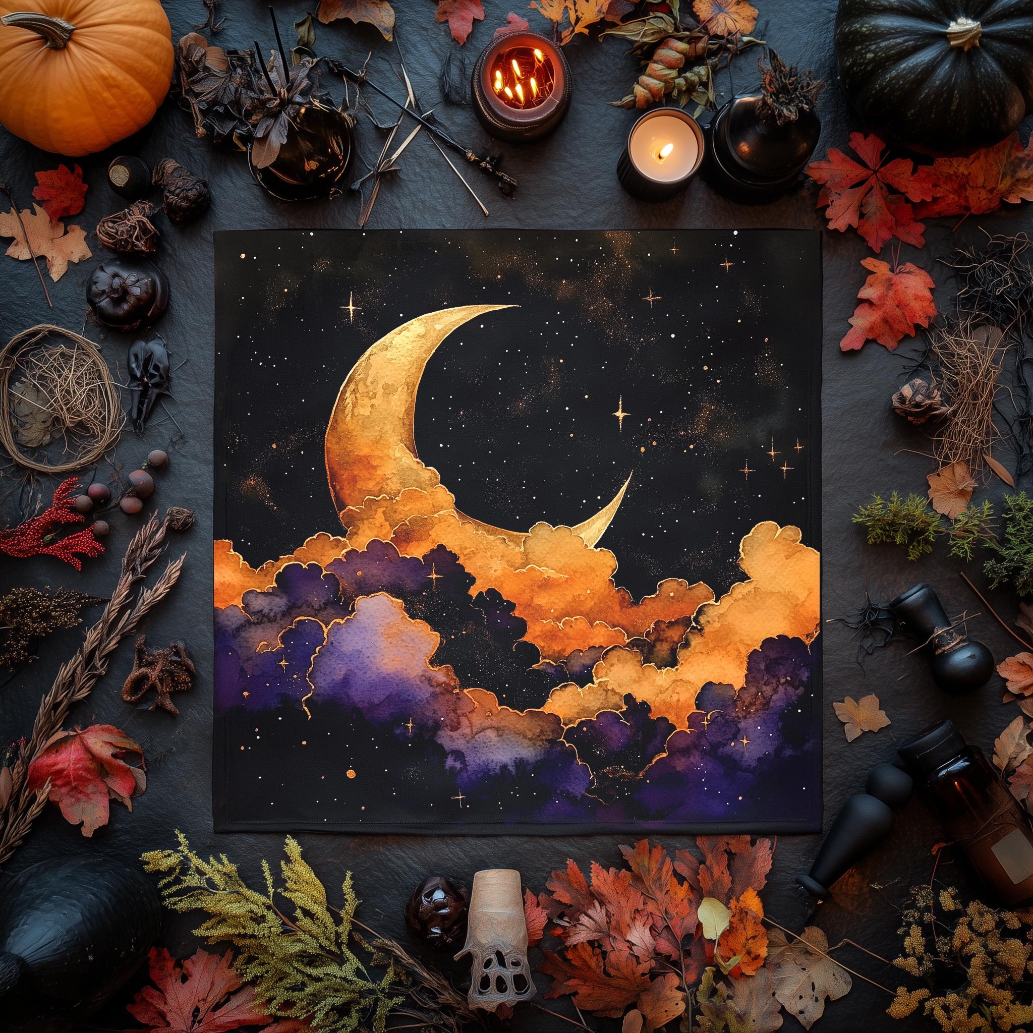 Celestial Moon Tapestry – Witchy Gothic Decor, Samhain Altar Cloth ...