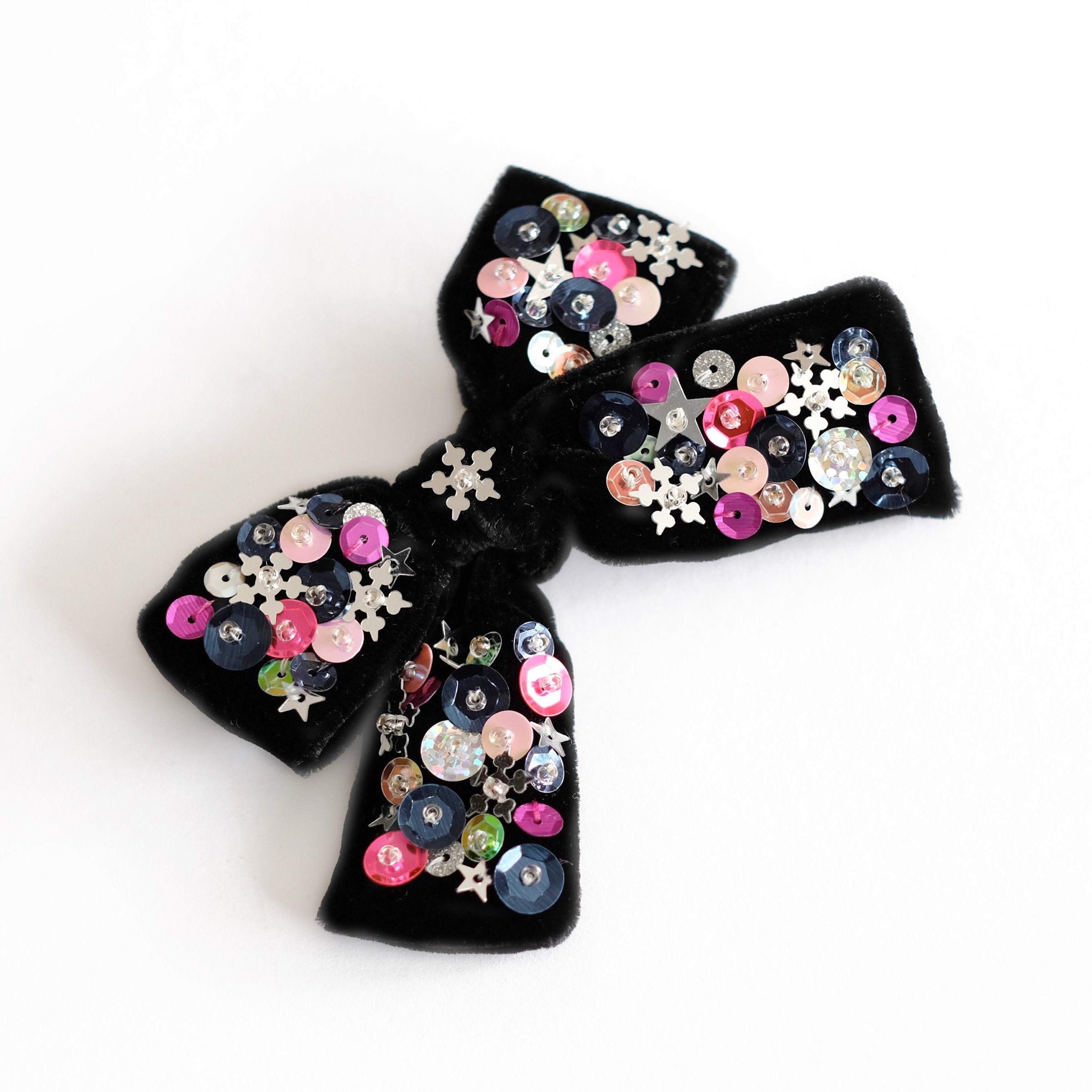Black Velvet Hair Bow With Sequin Sparkly Hair Bow for Girls - Etsy