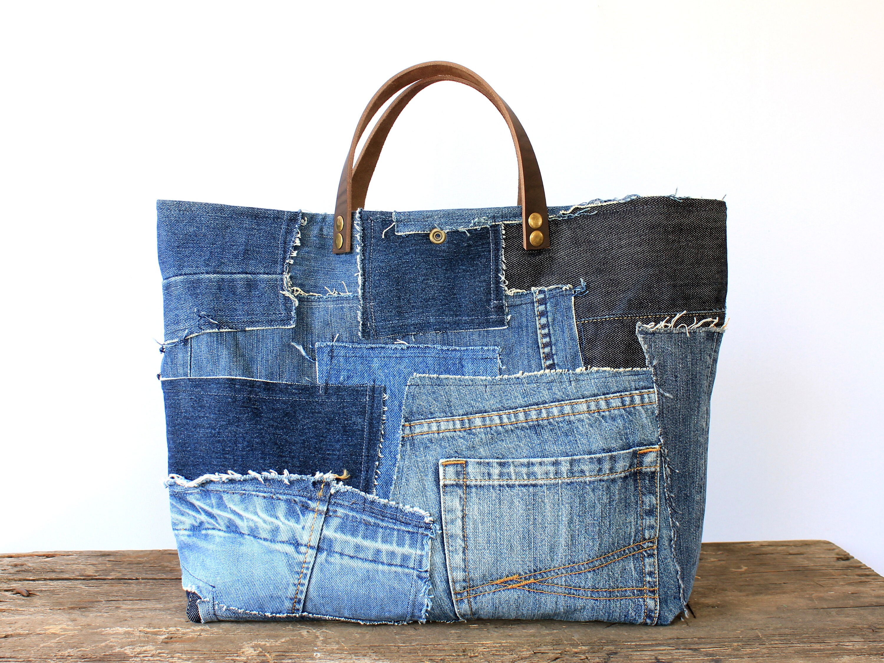 Patchwork Denim Bag, Ripped Boro Denim Handbag, Designer Denim Tote ...