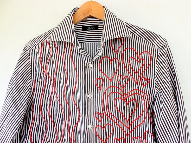 Black and White Striped Shirt With Red Hearts, Unique Blouse With ...