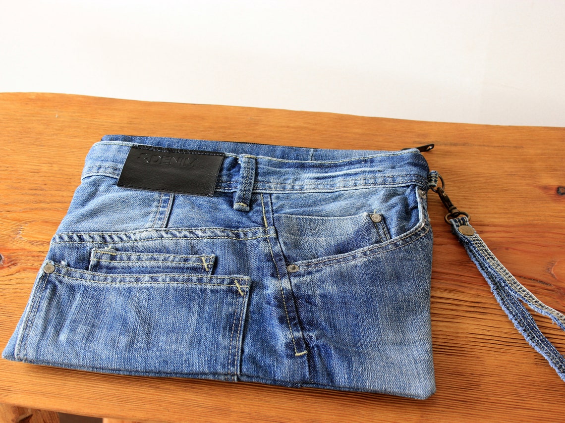 Large blue denim clutch . Casual jeans wristlet . Denim tablet | Etsy