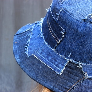 Ripped Jeans Bucket Hat 24"- 61 Cm, Patchwork Denim Hat, Distressed ...