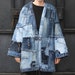 Long Patchwork Jeans Coat, Designer Art Denim Unisex Jacket, Rip Jeans ...