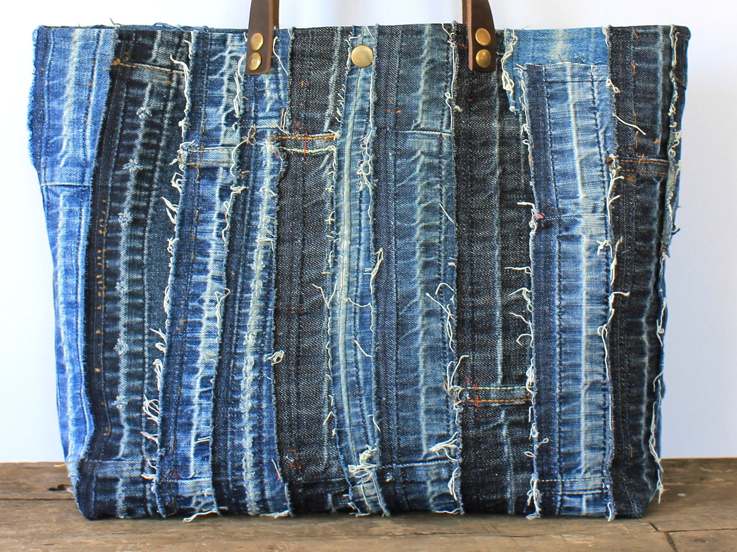 Patchwork Denim Bag, Ripped Boro Denim Handbag, Designer Denim Tote ...